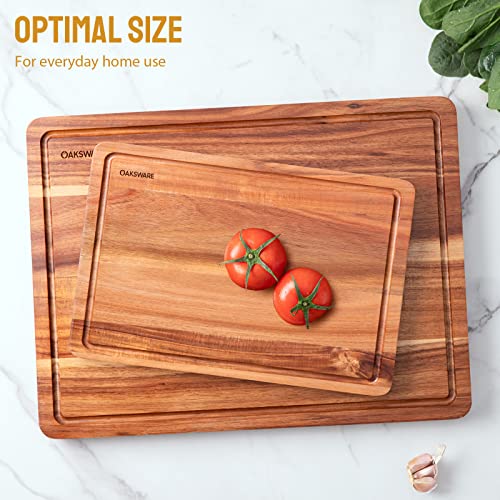 OAKSWARE Cutting Boards, Large Acacia Wooden Cutting Board for Kitchen, Edge Grain Reversible Wood Chopping Board with Juice Groove and Handles, Pre-Oiled Carving Tray for Meat & Cheese, Medium