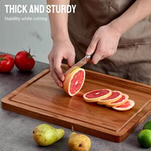 OAKSWARE Cutting Boards, Large Acacia Wooden Cutting Board for Kitchen, Edge Grain Reversible Wood Chopping Board with Juice Groove and Handles, Pre-Oiled Carving Tray for Meat & Cheese, Medium