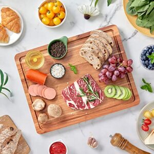 OAKSWARE Cutting Boards, Large Acacia Wooden Cutting Board for Kitchen, Edge Grain Reversible Wood Chopping Board with Juice Groove and Handles, Pre-Oiled Carving Tray for Meat & Cheese, Medium