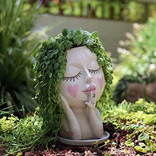 Face Flower Pots Head Planter, Cute Resin Face Planters for Indoor Outdoor Plants, Macetas para Plantas Unique Head Plant Pot Face Vase with Drainage Hole and Tray for Home Garden Succulents Cactus