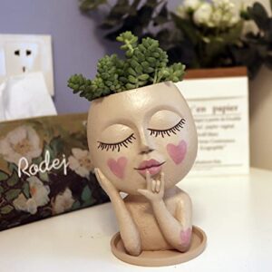 Face Flower Pots Head Planter, Cute Resin Face Planters for Indoor Outdoor Plants, Macetas para Plantas Unique Head Plant Pot Face Vase with Drainage Hole and Tray for Home Garden Succulents Cactus