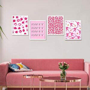 Chinco 6 Pieces Preppy Room Decor Aesthetic Wall Art Hot Pink White cheetah Print Wall Decor Cute Pink Posters for Teen Girls Dorm Bedroom Wall Decorations, Unframed, 8 x 10 Inches