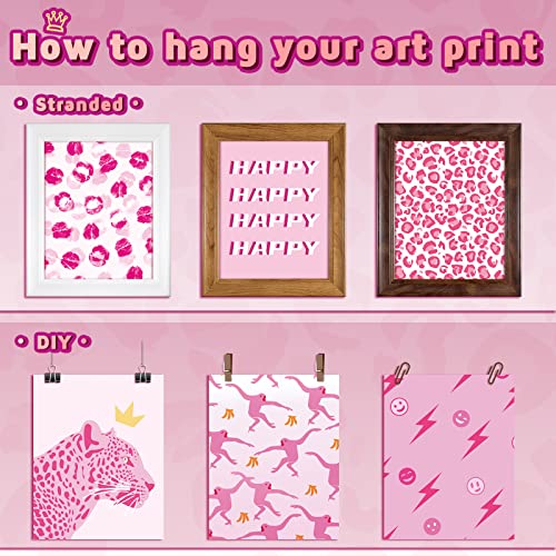 Chinco 6 Pieces Preppy Room Decor Aesthetic Wall Art Hot Pink White cheetah Print Wall Decor Cute Pink Posters for Teen Girls Dorm Bedroom Wall Decorations, Unframed, 8 x 10 Inches