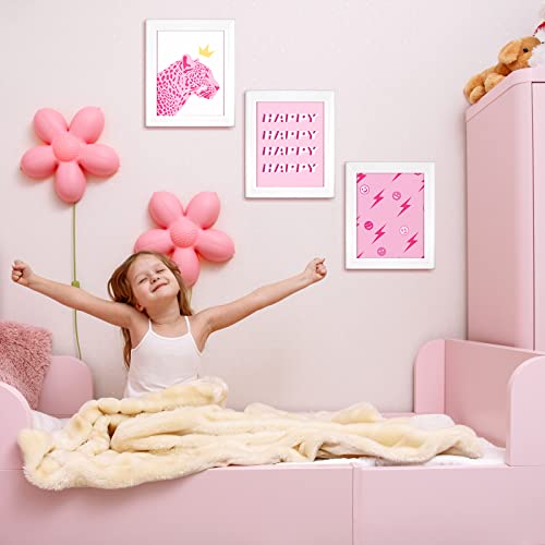 Chinco 6 Pieces Preppy Room Decor Aesthetic Wall Art Hot Pink White cheetah Print Wall Decor Cute Pink Posters for Teen Girls Dorm Bedroom Wall Decorations, Unframed, 8 x 10 Inches