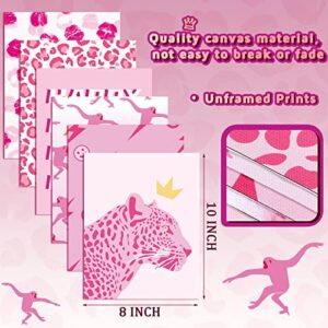 Chinco 6 Pieces Preppy Room Decor Aesthetic Wall Art Hot Pink White cheetah Print Wall Decor Cute Pink Posters for Teen Girls Dorm Bedroom Wall Decorations, Unframed, 8 x 10 Inches