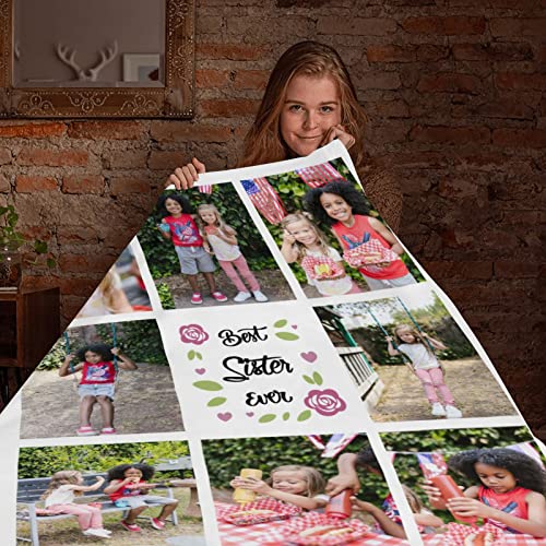 LUHAH Best Sister Ever Blanket, Customized Blanket with Picture, Personalized Throw Blanket for Sofa, Couch, Bed, 30x40 Inches