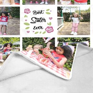 LUHAH Best Sister Ever Blanket, Customized Blanket with Picture, Personalized Throw Blanket for Sofa, Couch, Bed, 30x40 Inches