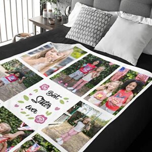 LUHAH Best Sister Ever Blanket, Customized Blanket with Picture, Personalized Throw Blanket for Sofa, Couch, Bed, 30x40 Inches