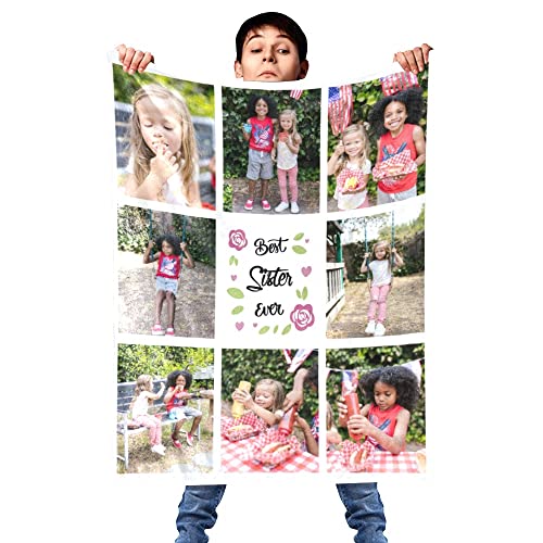 LUHAH Best Sister Ever Blanket, Customized Blanket with Picture, Personalized Throw Blanket for Sofa, Couch, Bed, 30x40 Inches