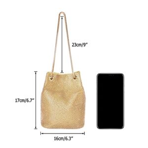 Rhinestone Evening Party Bags for Women Sparkly Gold Clutch Crystal Bucket Purse Wedding Purses Wallet Fancy Desinger Handbags Bing Glitter Shoulder Bags for Cocktail Prom Night Out Small Tote Bag