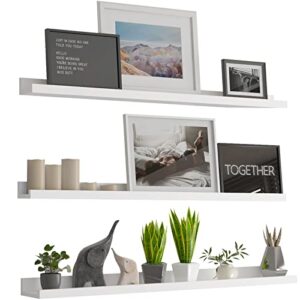 laptain 48 inch floating shelves wall mounted wall shelves set of 3,white large picture ledge shelf for bedroom living room bathroom kitchen nursery