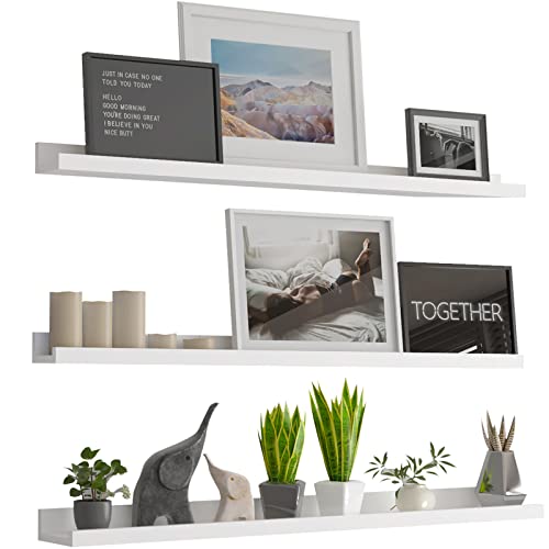 LAPTAIN 48 Inch Floating Shelves Wall Mounted Wall Shelves Set of 3,White Large Picture Ledge Shelf for Bedroom Living Room Bathroom Kitchen Nursery