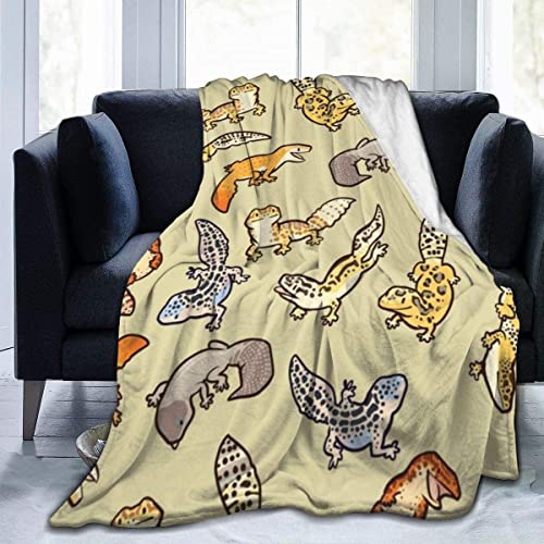 Thinye Cartoon Cute Leopard Gecko Throw Blanket Super Soft Comfy Micro Fleece Fuzzy Blanket Decorative Blanket for Bed Couch Chair Living Room (50*40inch) White