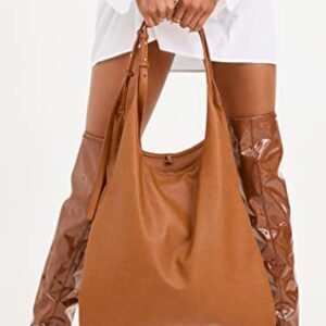 Like Dreams Womens Everyday Large Vintage Vegan Leather Hobo Tote Snap Shoulder Fashion Handbag Purse (Cognac)