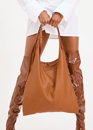 Like Dreams Womens Everyday Large Vintage Vegan Leather Hobo Tote Snap Shoulder Fashion Handbag Purse (Cognac)