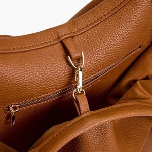 Like Dreams Womens Everyday Large Vintage Vegan Leather Hobo Tote Snap Shoulder Fashion Handbag Purse (Cognac)