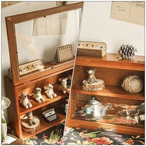 QJZZO Desktop Collectible Display Shelves Case Shadow Box Rustic Wood Kitchen Coffee Mug Cup Display Rack Storage Shelf