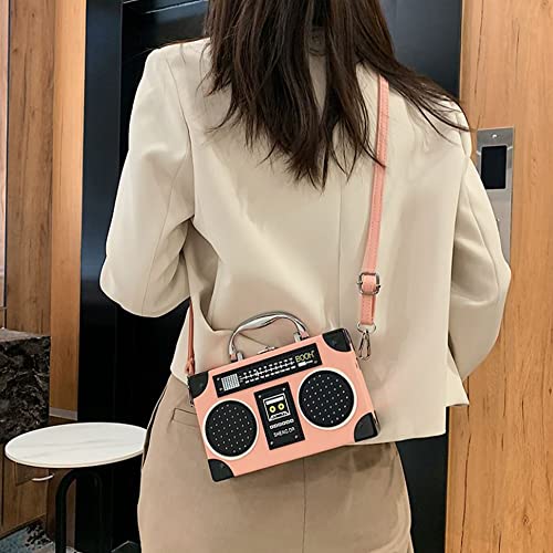 Rebecca Women Retro Radio Shape Crossbody Bag PU Leather Vintage Evening Clutch Purses (1A-Pink)