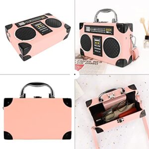 Rebecca Women Retro Radio Shape Crossbody Bag PU Leather Vintage Evening Clutch Purses (1A-Pink)