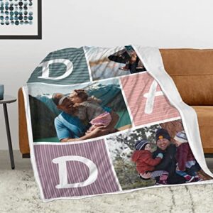 Dipopizt Gifts for Dad, Custom Dad Blanket with Photo, Personalized Gifts for Father's Day, Christmas from Daughter, Son, Wife, Unique Dad Birthday Gift Idea, Gifts for Papa, Customized Blanket