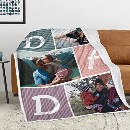 Dipopizt Gifts for Dad, Custom Dad Blanket with Photo, Personalized Gifts for Father's Day, Christmas from Daughter, Son, Wife, Unique Dad Birthday Gift Idea, Gifts for Papa, Customized Blanket