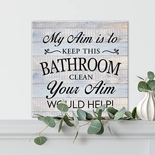 Lameila Funny Bathroom Sign Wall Art Prints Canvas Painting Rustic y Aim is to Keep This Bathroom Clean Positive Print Country Home Decor 8" x 8"