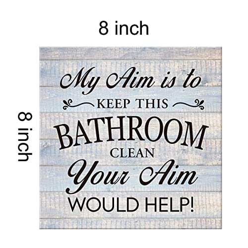 Lameila Funny Bathroom Sign Wall Art Prints Canvas Painting Rustic y Aim is to Keep This Bathroom Clean Positive Print Country Home Decor 8" x 8"