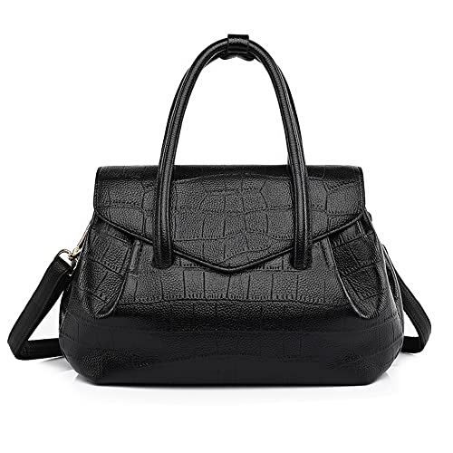 JESSWOKO Black Crocodile Texture PU leather all-match Tote Handbag Crossbody Top handle Bag for Women Purse Bags Handbags JT009L