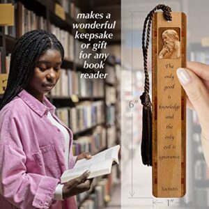 Socrates Portrait with Knowledge Quote Engraved Wooden Bookmark with Tassel - Also Available Personalized - Made in The USA