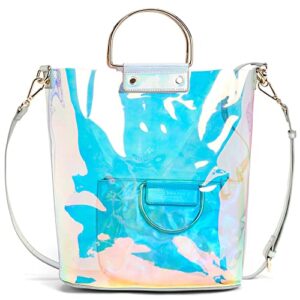 like dreams women’s transparent pu hologram 2 in 1 tote bag set gold handle inner pouch handbag (hologram)