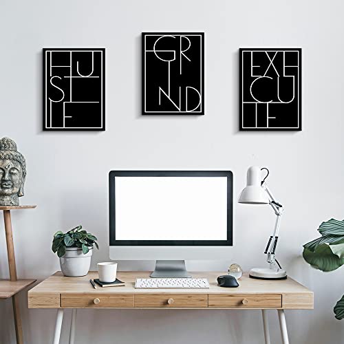 ARTINME Hustle Grind Execute Wall Art Inspirational Posters Motivational Wall Decor Inspirational Quotes Wall Art Motivational Wall Posters for Office Classroom Living Room Decor