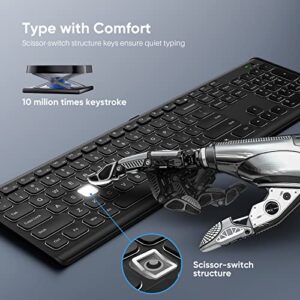 Qwecfly Wireless Keyboard, 2.4Ghz Ultra-Slim Rechargeable Backlit Keyboard, Illuminated Full Size Computer Keyboards with Numeric Pad, 12 Multimedia Keys for Computer, Laptop, Desktop, Windows 10/8/7