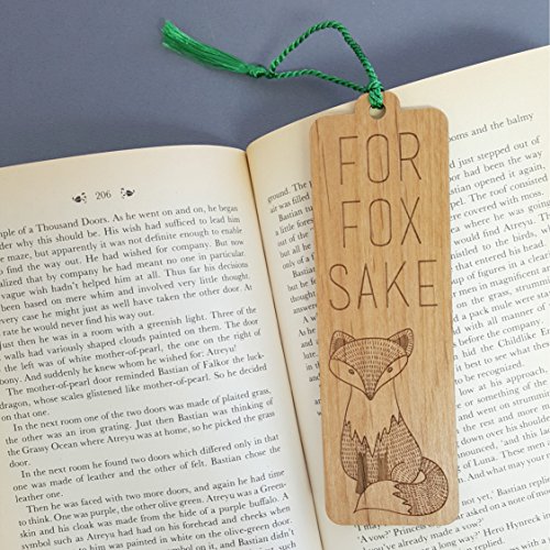 Wood Bookmark - for Fox Sake - Laser Engraved - Made in The USA - Wooden Book Mark with Green Tassel