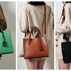 Patent Strap Shoulder Bags Ostrich Pattern Handbags 3pcs Hobos with Matching Wallet Tote Purse (Brown)