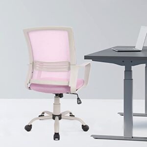 Small Office Chair Ergonomic Home Office Desk Chairs with Wheels Computer Desk Chair Mid Back Task Chair with Armrests Lumbar Support，Pink