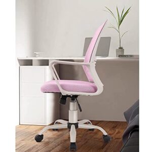 Small Office Chair Ergonomic Home Office Desk Chairs with Wheels Computer Desk Chair Mid Back Task Chair with Armrests Lumbar Support，Pink