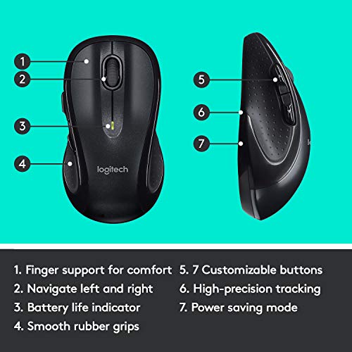 Logitech M510 Wireless Computer Mouse – Comfortable Shape with USB Unifying Receiver, with Back/Forward Buttons and Side-to-Side Scrolling, Dark Gray