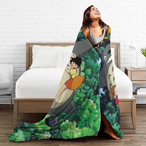 LYKFKNJ Anime My Neighbor Totoro Ultra-Soft Warm Micro Fleece Print Throw Blanket for Couch Bed Living Room Bedroom Travel All Season 50inx40in, Black