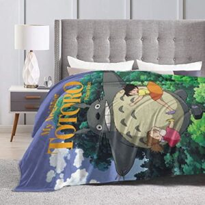 LYKFKNJ Anime My Neighbor Totoro Ultra-Soft Warm Micro Fleece Print Throw Blanket for Couch Bed Living Room Bedroom Travel All Season 50inx40in, Black