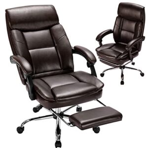 executive office chair, ergonomic big and tall leather swivel rolling managerial reclining computer desk task chair, adjustable high back recliner chair with padded armrests and retractable footrest