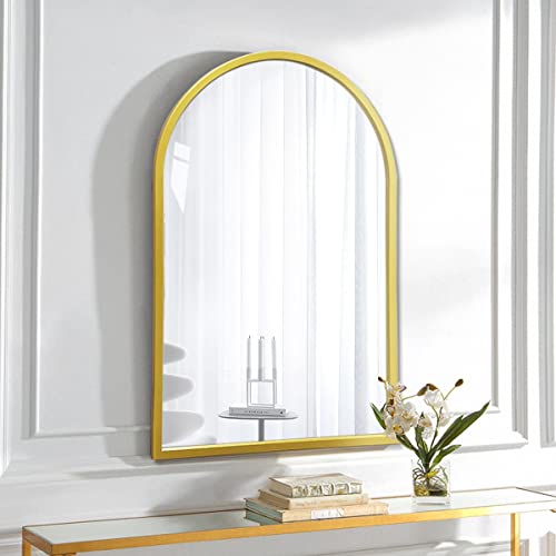 ZMYCZ Arched Wall Mirror, Gold Arch Mirror, Bathroom Wall Mounted Mirror, Arched Top Mirror, Vanity Window Mirrors for Wall, Makeup Mirror with Metal Frame for Living Room, Bedroom, Entryway(24"x38")