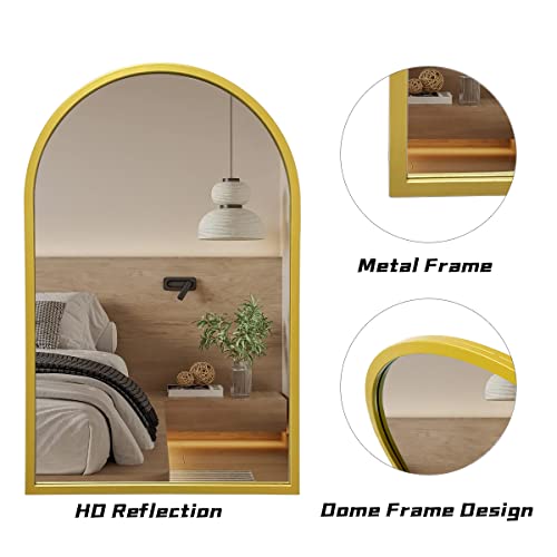 ZMYCZ Arched Wall Mirror, Gold Arch Mirror, Bathroom Wall Mounted Mirror, Arched Top Mirror, Vanity Window Mirrors for Wall, Makeup Mirror with Metal Frame for Living Room, Bedroom, Entryway(24"x38")