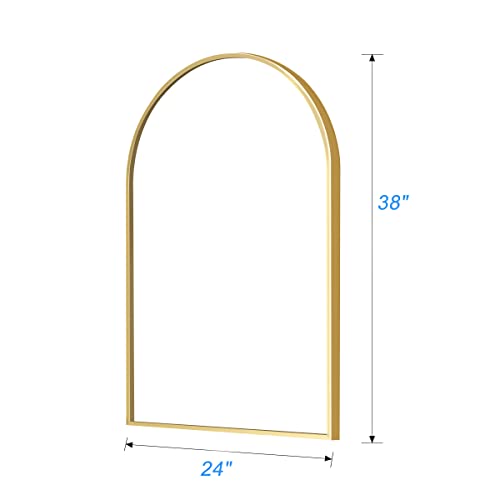 ZMYCZ Arched Wall Mirror, Gold Arch Mirror, Bathroom Wall Mounted Mirror, Arched Top Mirror, Vanity Window Mirrors for Wall, Makeup Mirror with Metal Frame for Living Room, Bedroom, Entryway(24"x38")