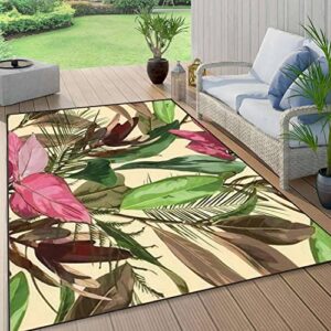 PeeNoke Floral Seamless Magnolia Branch Leucadendron Palm Leaves Leaves Area Rug Outdoor Patio Rug Play Mat Floor Mat Modern Carpet Non-Slip Home Decor Living Room Bedroom Nursery, 6x9 ft