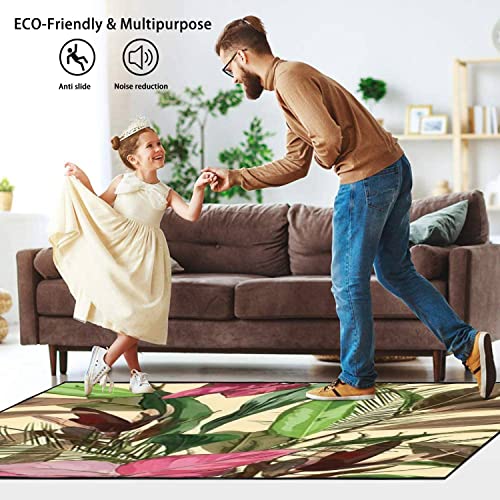 PeeNoke Floral Seamless Magnolia Branch Leucadendron Palm Leaves Leaves Area Rug Outdoor Patio Rug Play Mat Floor Mat Modern Carpet Non-Slip Home Decor Living Room Bedroom Nursery, 6x9 ft