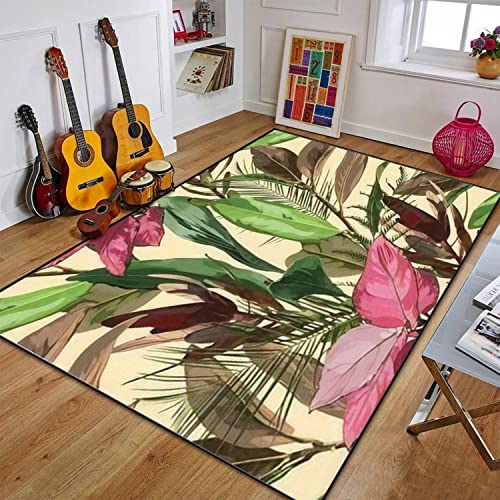 PeeNoke Floral Seamless Magnolia Branch Leucadendron Palm Leaves Leaves Area Rug Outdoor Patio Rug Play Mat Floor Mat Modern Carpet Non-Slip Home Decor Living Room Bedroom Nursery, 6x9 ft