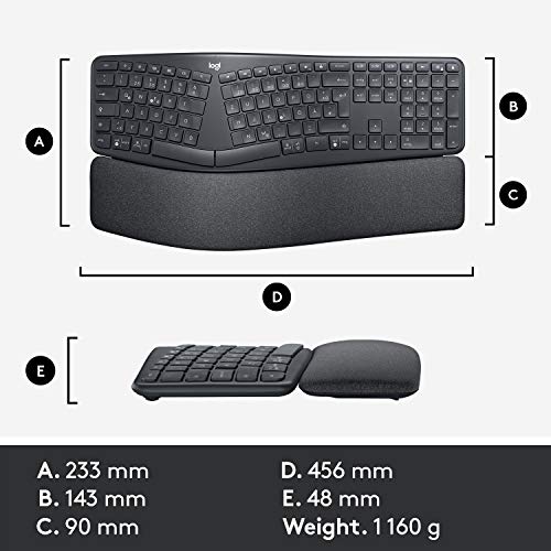 Logitech Ergo K860 Split Wireless Keyboard for Business - Ergonomic Design, Secured Logi Bolt Technology, Bluetooth, Globally Certified, Windows/Mac/Chrome/Linux - Graphite