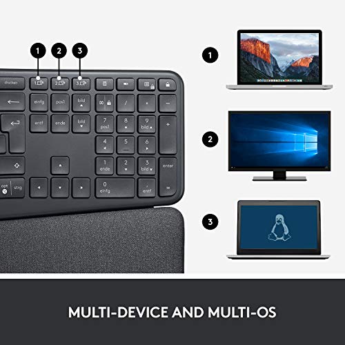 Logitech Ergo K860 Split Wireless Keyboard for Business - Ergonomic Design, Secured Logi Bolt Technology, Bluetooth, Globally Certified, Windows/Mac/Chrome/Linux - Graphite