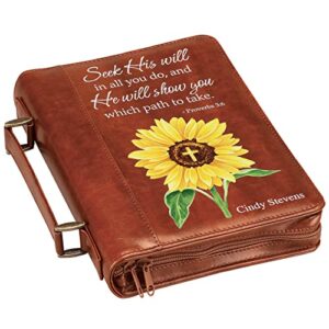 personalized sunflower cross brown bible case