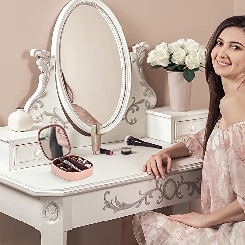 YLUZS Small Jewelry Organizer, Mini Travel Jewelry Organizer, Portable Jewelry Box Earrings, Rings, Bracelets, pendants, Necklaces, Jewelry Box with Makeup Mirror -Pink